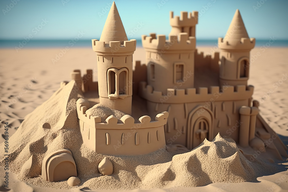 Beautiful sandcastle on the beach with sand. Generative AI Stock ...