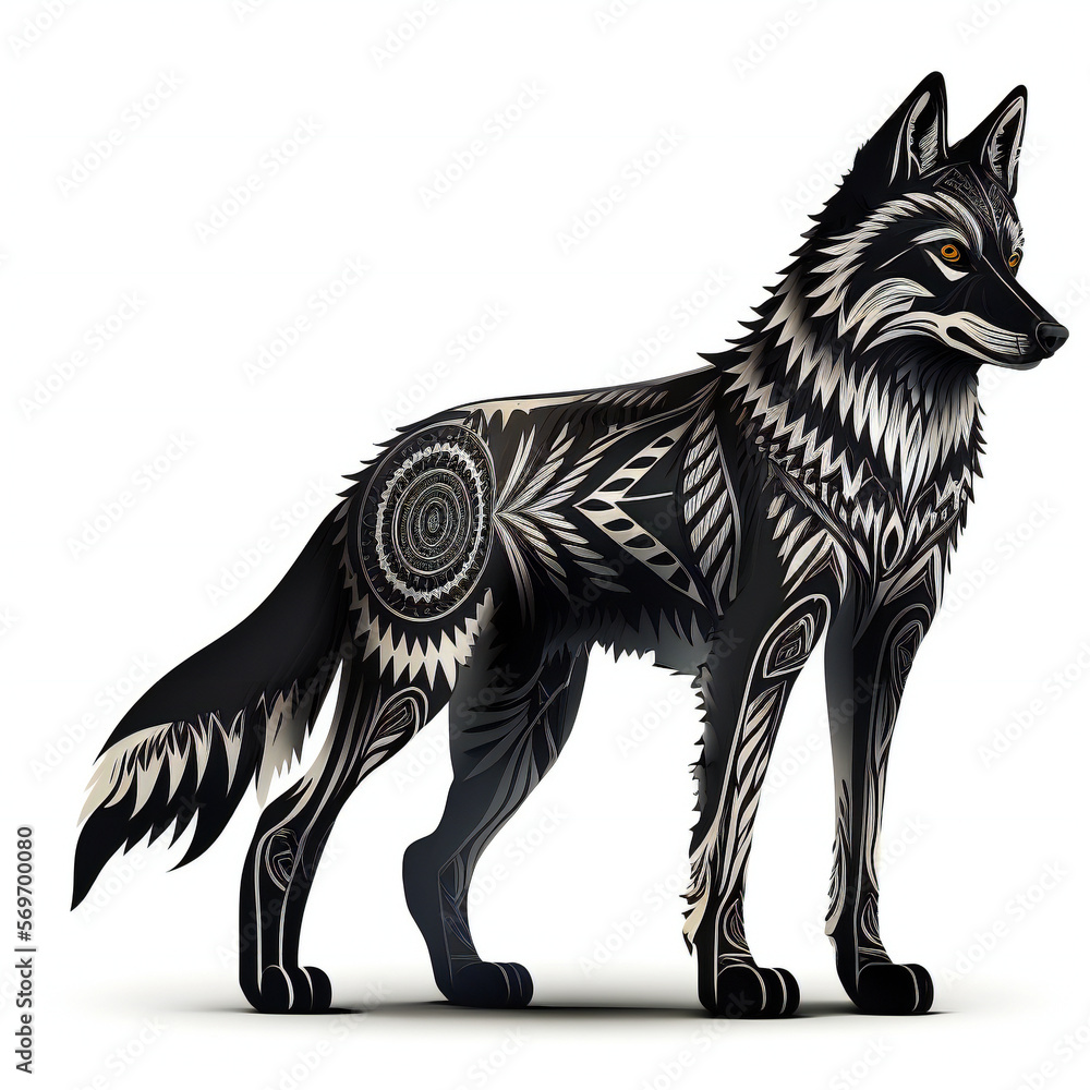 wolf full body vector illustration, very highly detailed, isolated on ...