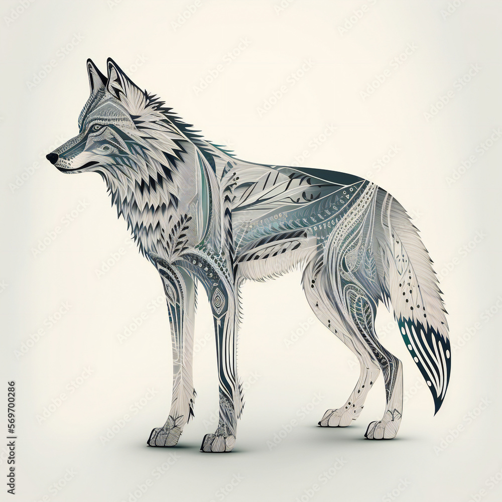 wolf full body vector illustration, very highly detailed, isolated on ...