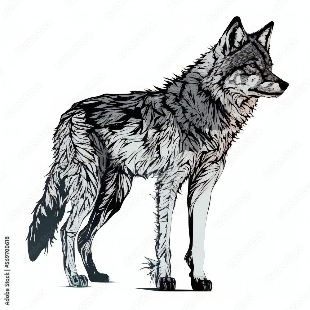 wolf full body vector illustration, very highly detailed, isolated on ...