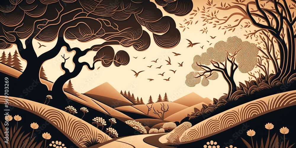 4K resolution or higher, filigree vector landscape for a postcard ...