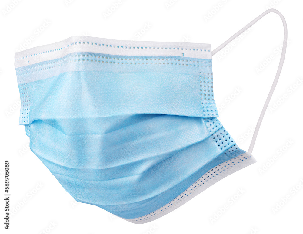 Blue medical protective face or surgical earloop mask isolated on ...