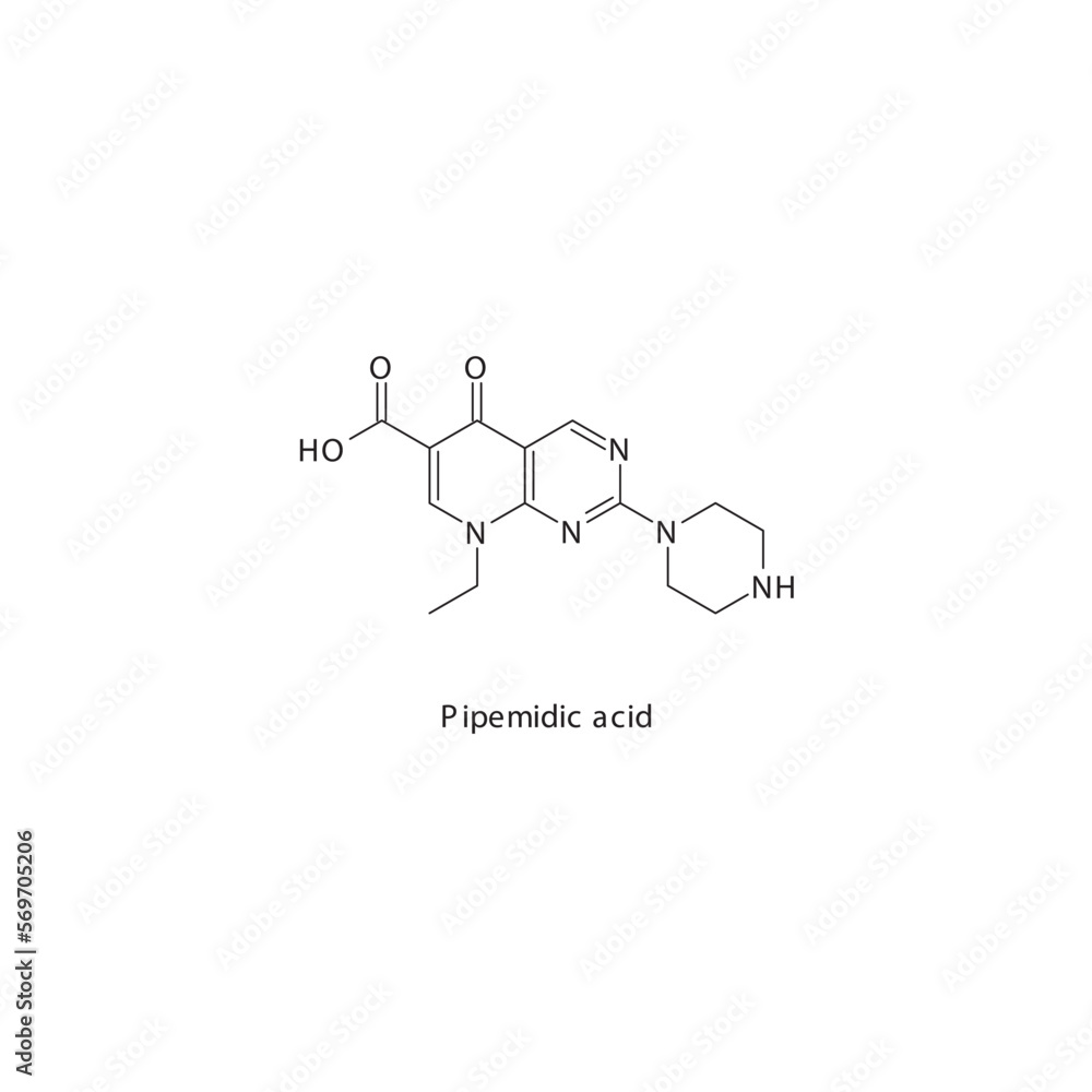 Vecteur Stock Pipemidic acid flat skeletal molecular structure ...
