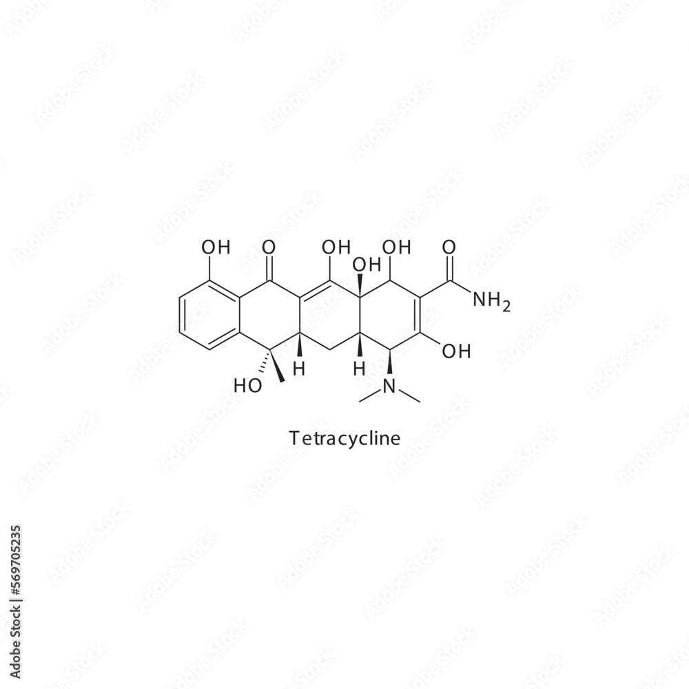 Tetracycline flat skeletal molecular structure Tetracycline antibiotic ...