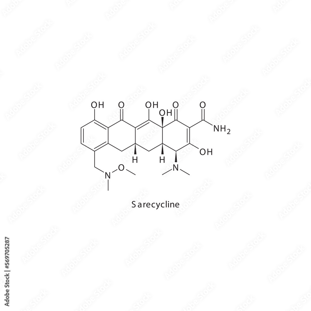 Sarecycline flat skeletal molecular structure Tetracycline antibiotic ...