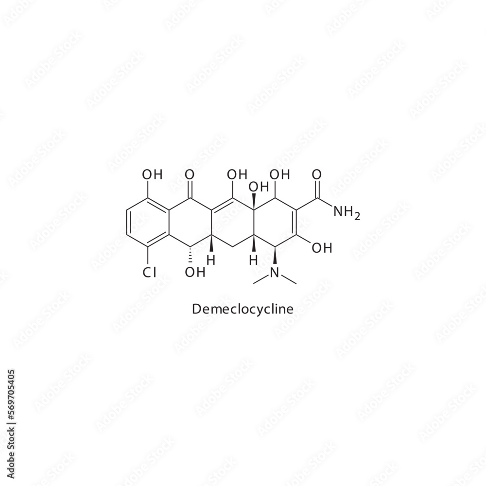 Demeclocycline flat skeletal molecular structure Tetracycline ...