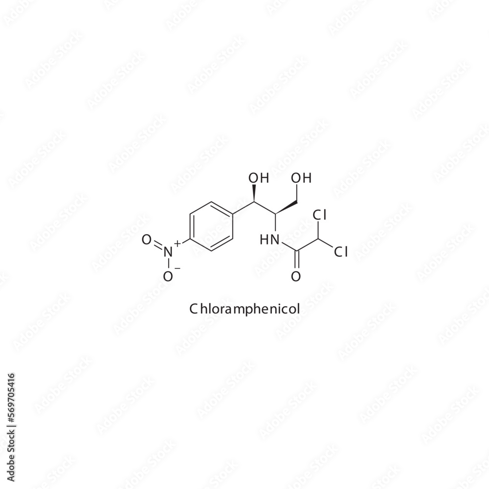 Vetor de Chloramphenicol flat skeletal molecular structure Amphenicol ...