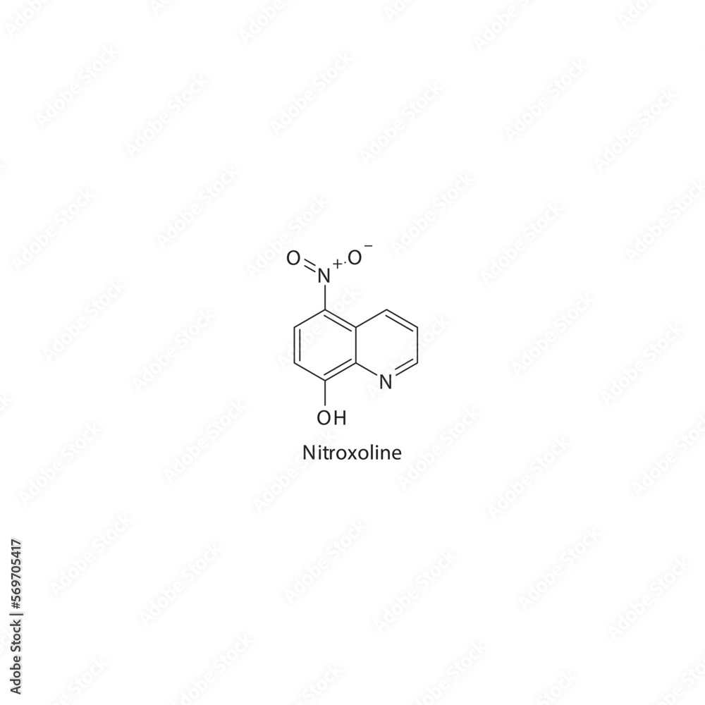 Nitroxoline flat skeletal molecular structure Nitroquinoline antibiotic ...