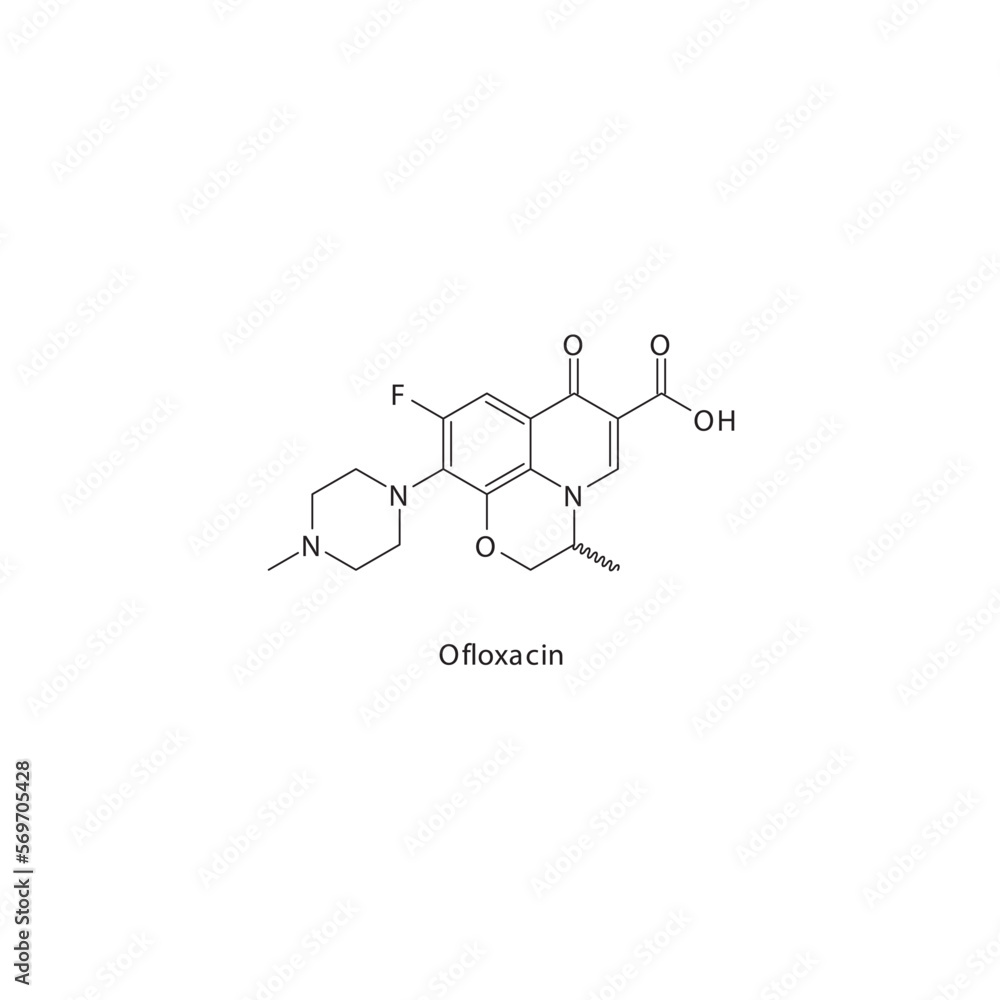 Ofloxacin flat skeletal molecular structure 2nd generation ...