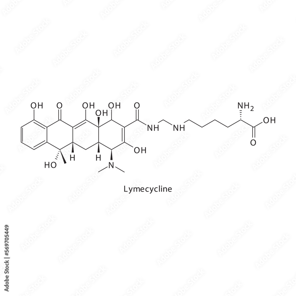 Lymecycline flat skeletal molecular structure Tetracycline antibiotic ...