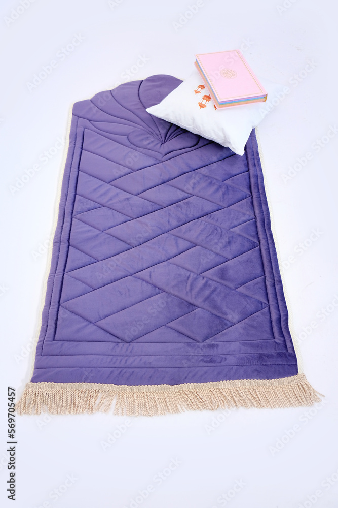 praying mat top view white background. Islamic shop items Stock Photo ...