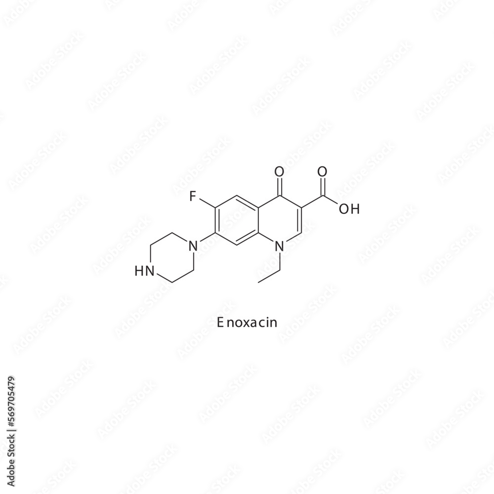 Enoxacin flat skeletal molecular structure 2nd generation ...