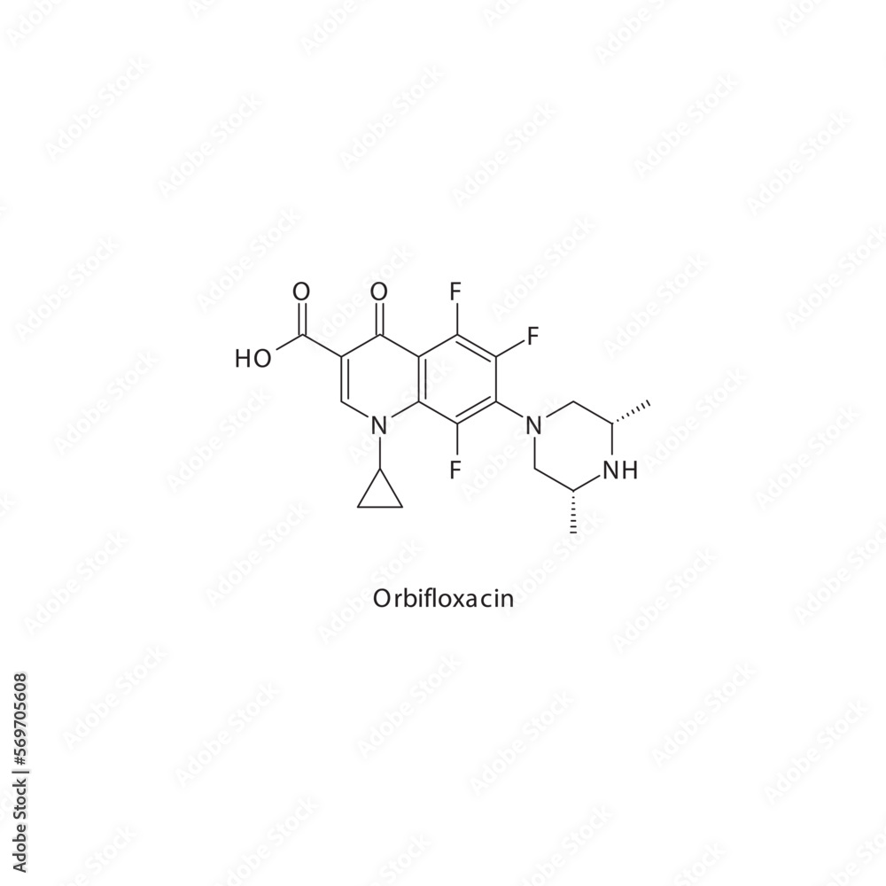 Orbifloxacin flat skeletal molecular structure Veterinary ...