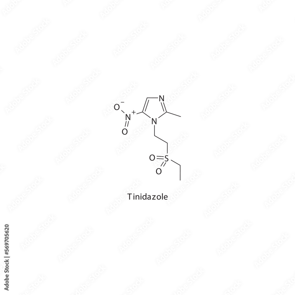 Tinidazole flat skeletal molecular structure Nitroimidazole derivative ...