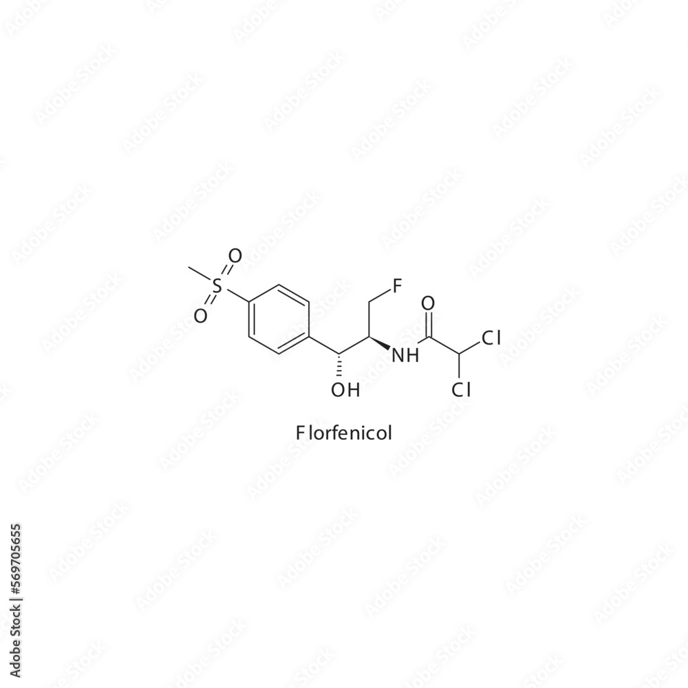 Florfenicol flat skeletal molecular structure Amphenicol antibiotic ...