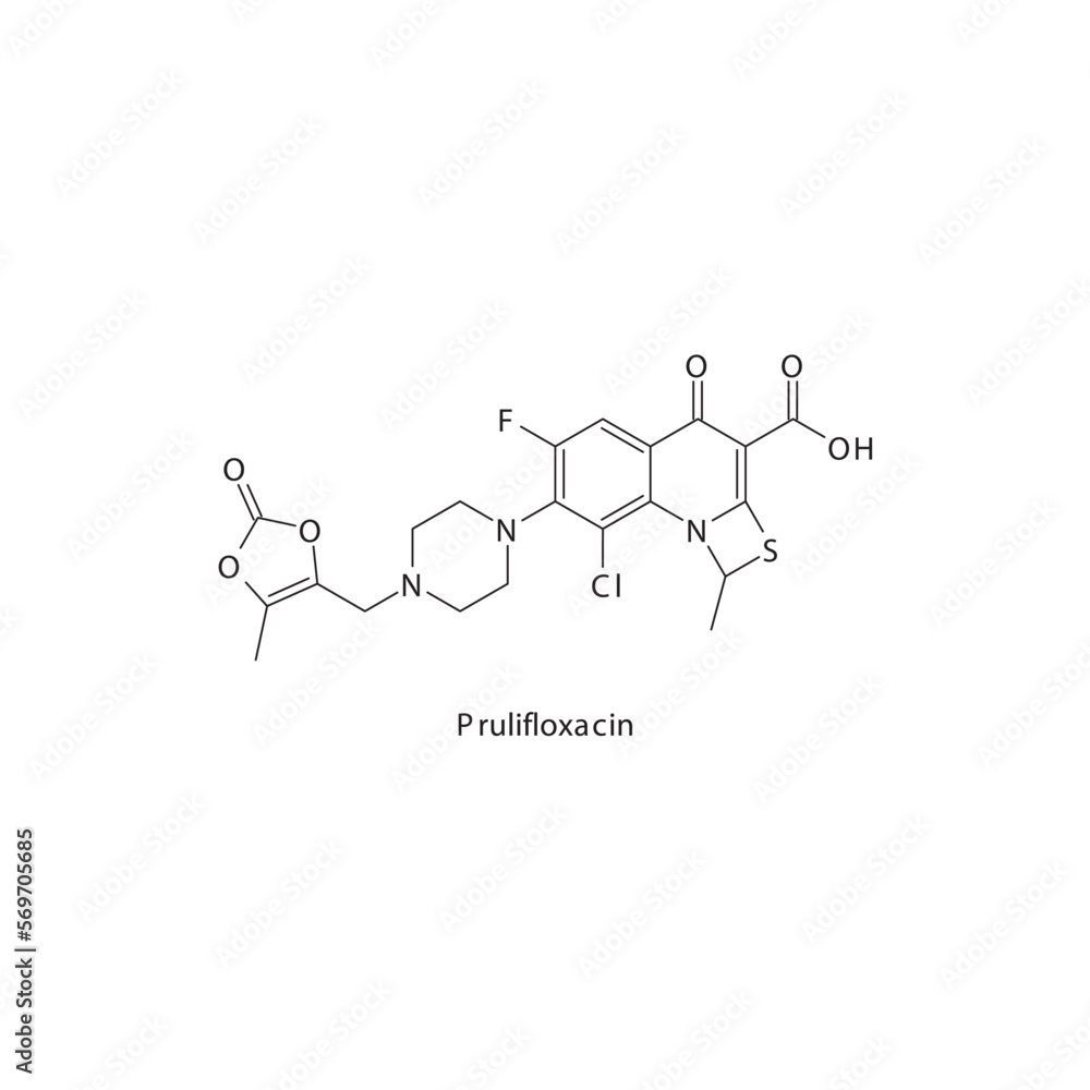 Prulifloxacin flat skeletal molecular structure 4th generation ...