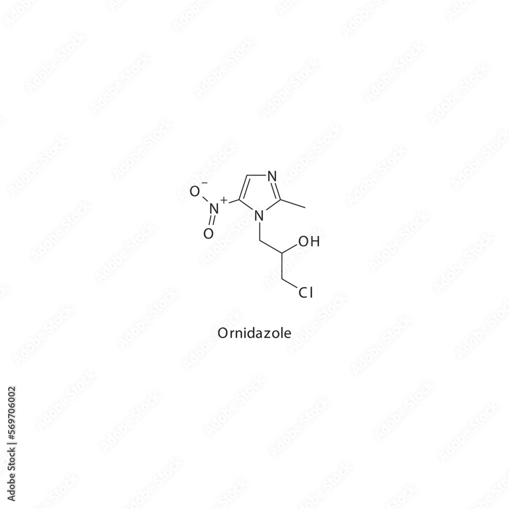 Ornidazole flat skeletal molecular structure Nitroimidazole derivative ...