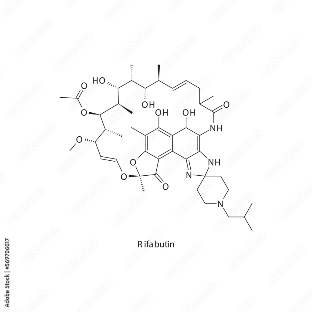 Rifabutin flat skeletal molecular structure Rifamycin antibiotic drug ...