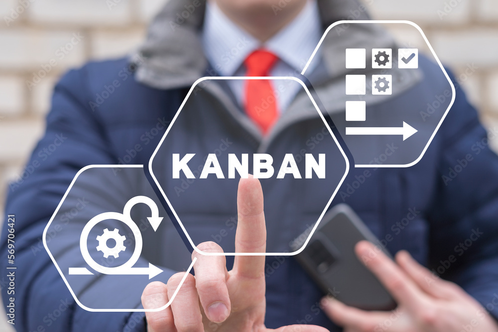 Businessman working on virtual touchscreen of future and sees word ...