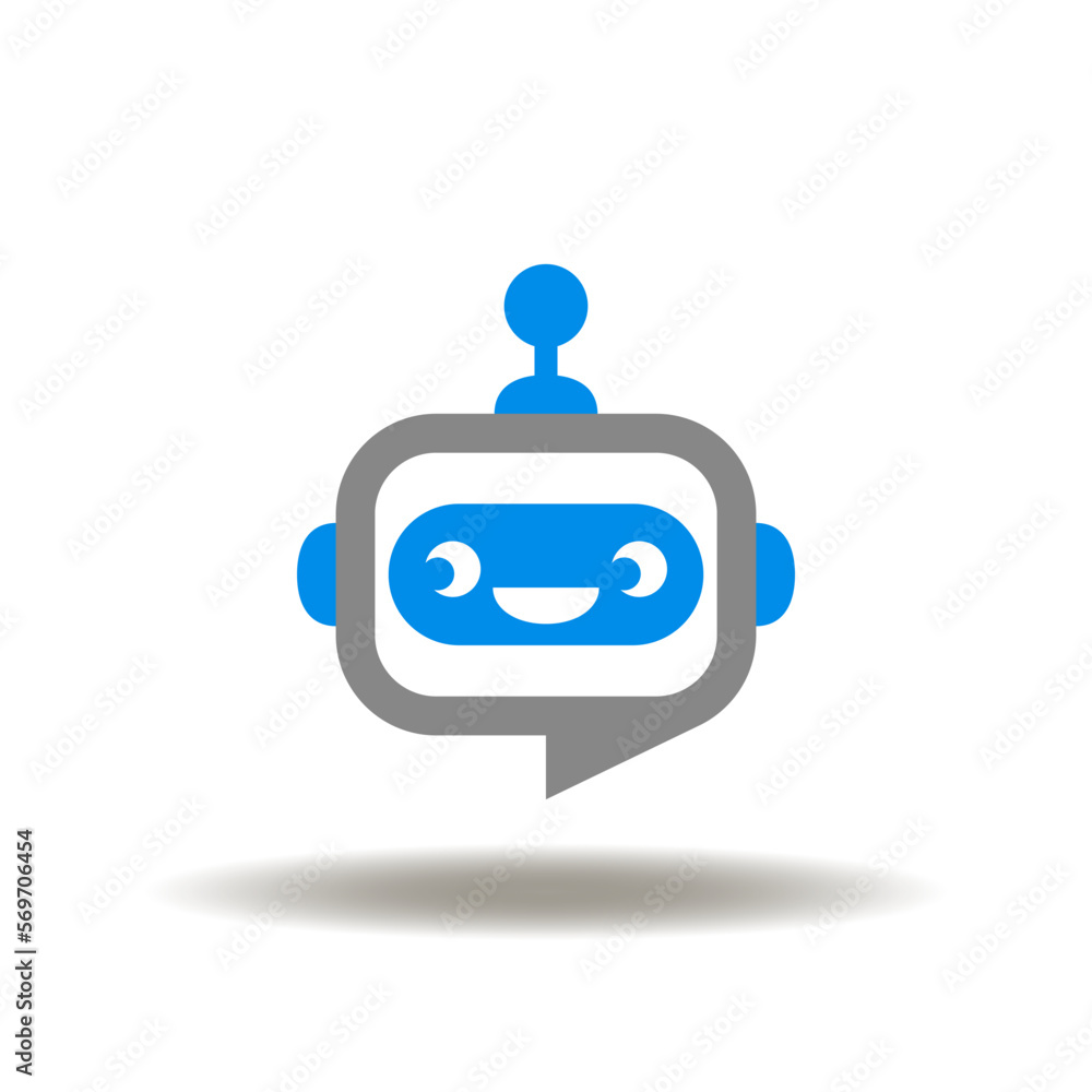 Vector illustration of robot talk balloon. Icon of chatbot service ...