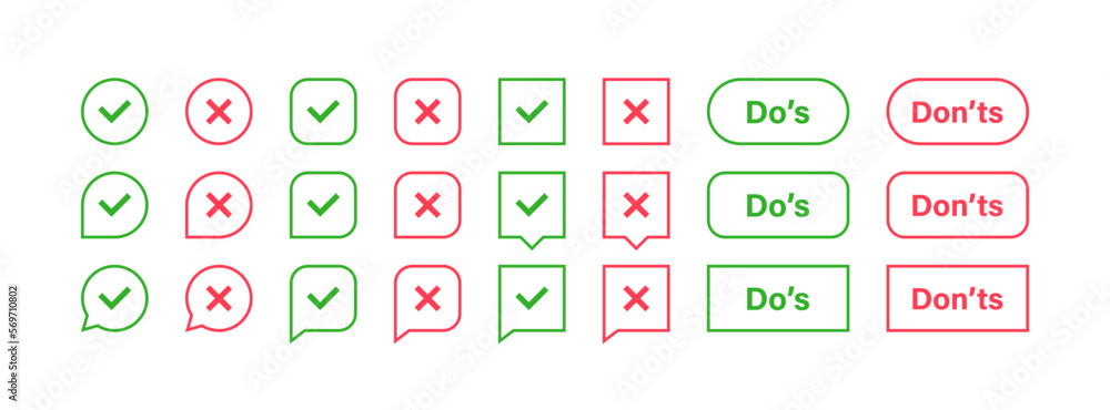 Super set different shape check mark and cross mark. Yes or No, Dos or ...
