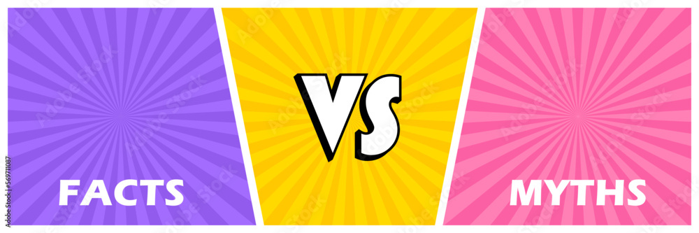 Facts vs myths versus battle background in retro comic style. Concept ...