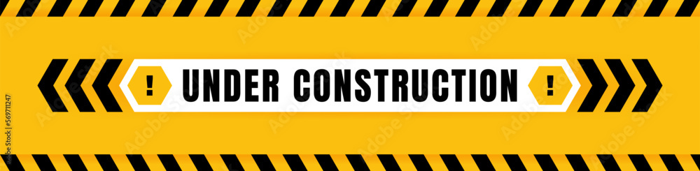 Under construction badge placed on yellow background with black and ...