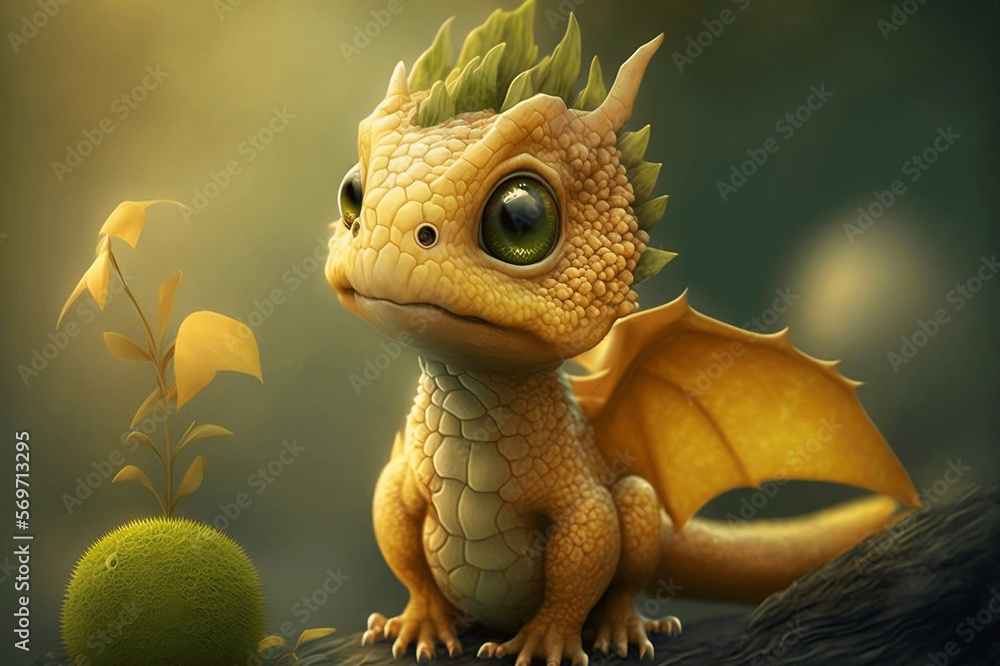 Little baby dragon in the forest created with Generative AI Stock ...