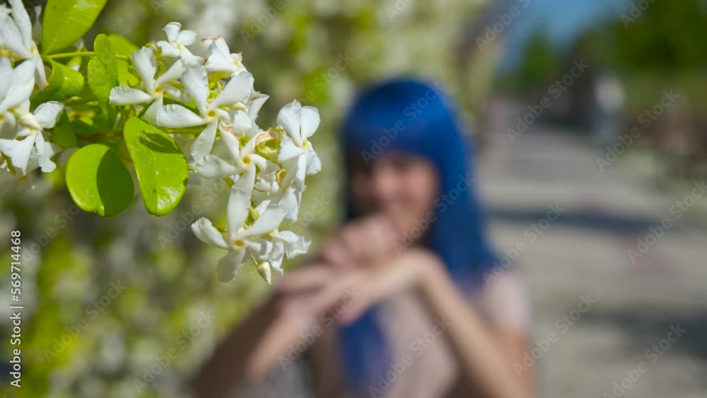Itching on the skin from the pollen of flowers. A branch of flowers on ...