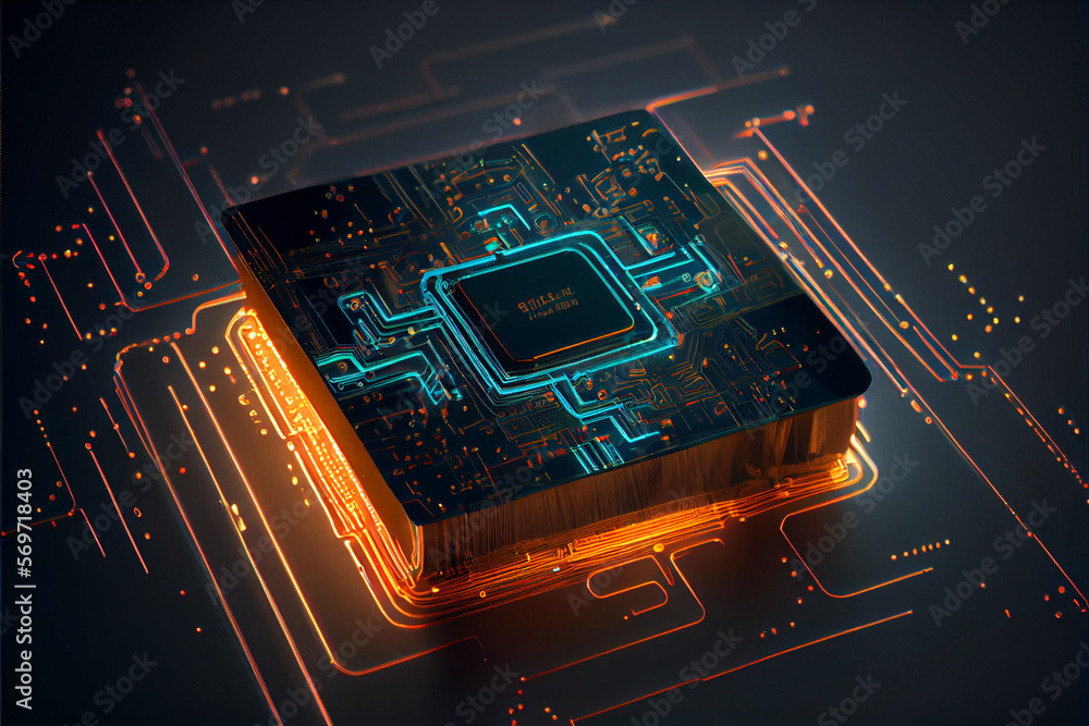 Quantum computer processor. Technology background. Central Computer ...