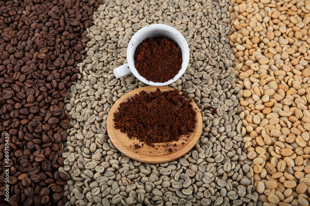 Collage of coffee beans showing various stages of roasting Italian ...