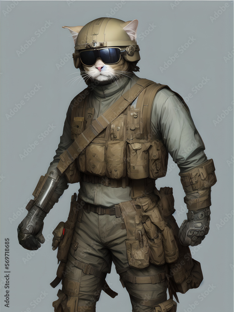 Cool single antropomorphic swat special ops cat with weapon. AI ...