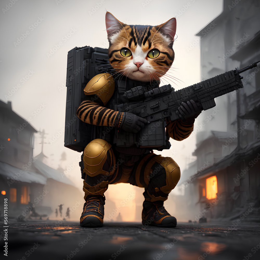 Cool single swat special ops cat with weapon. AI generated Stock ...