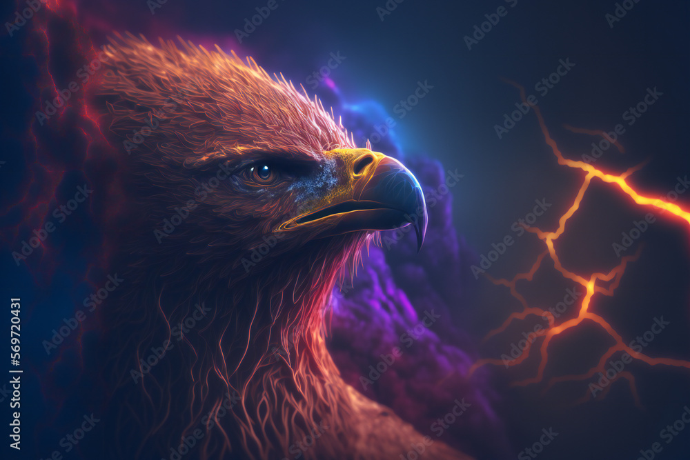 Eagle flying in Storm, Lightning - Generative AI Stock Illustration ...