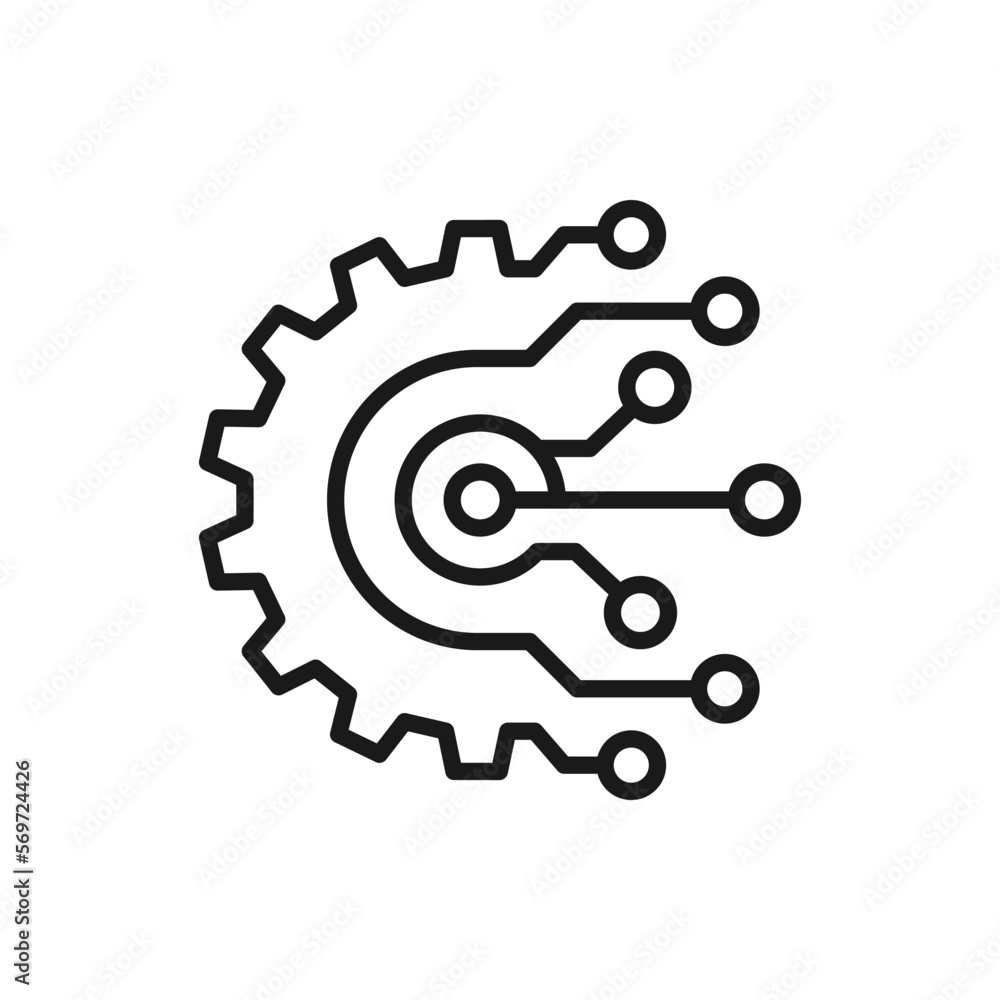 Digital technology gear icon concept isolated on white background ...