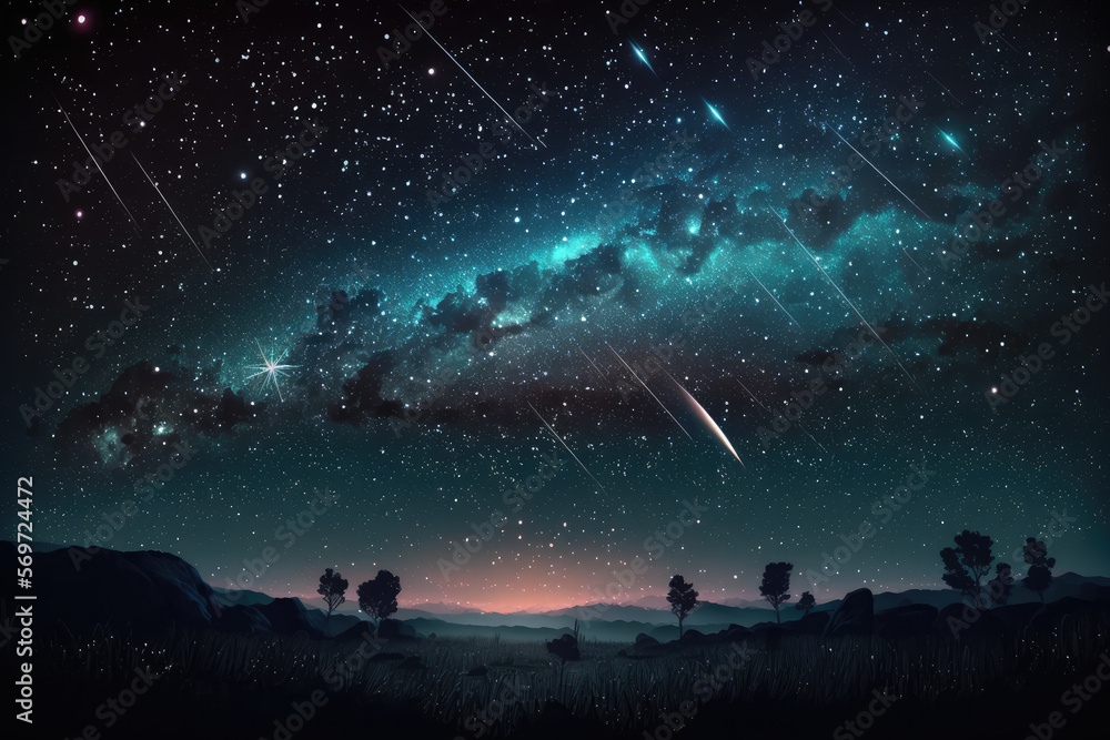 Starry sky with shooting stars and celestial objects, generative ai ...