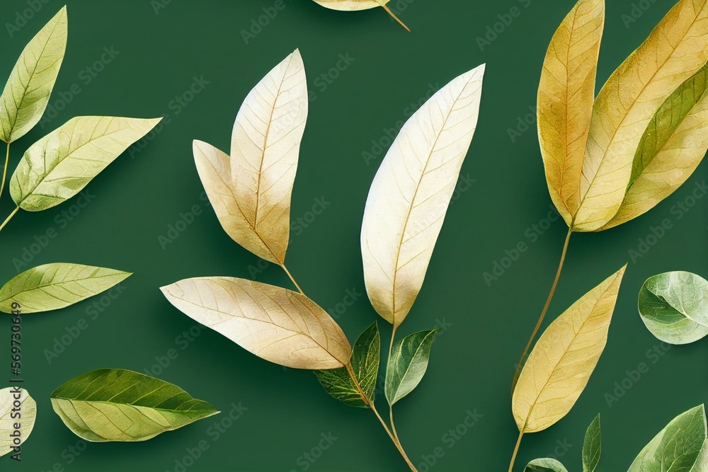 Green leaf border design background - flat lay. Generative AI Stock ...
