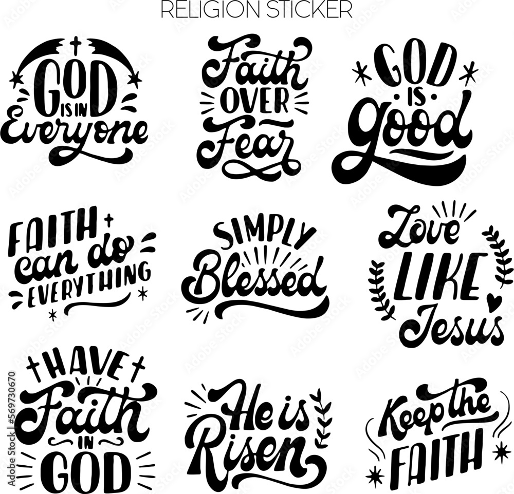 Vetor de Vector set Sticker religion and culture with simple font and ...