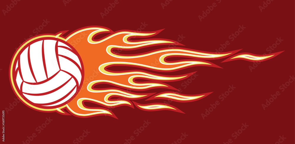 Vector illustration of volleyball ball with tribal fire flame. Ideal ...