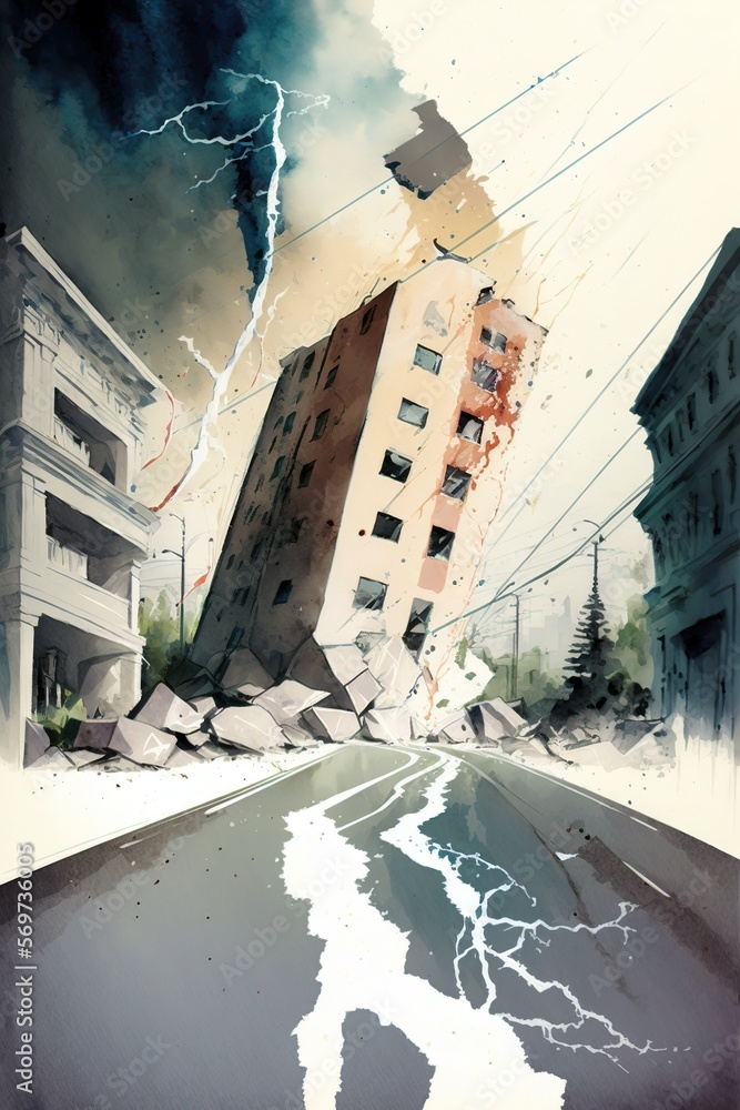 Earthquake representation of building falling down. Vertical Generative ...