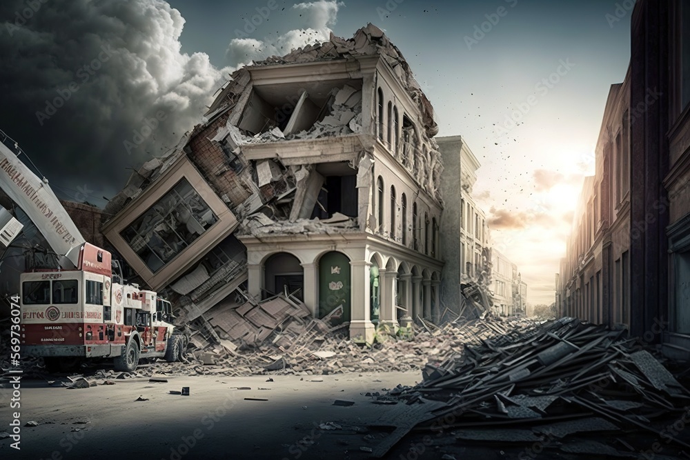 Disaster after earthquake. Natural disaster, catastrophe. Generative AI ...