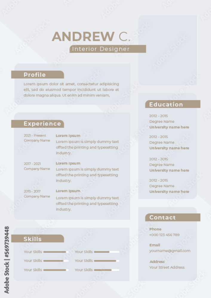 Vetor de curriculum vitae design template A4 size design white paper do ...