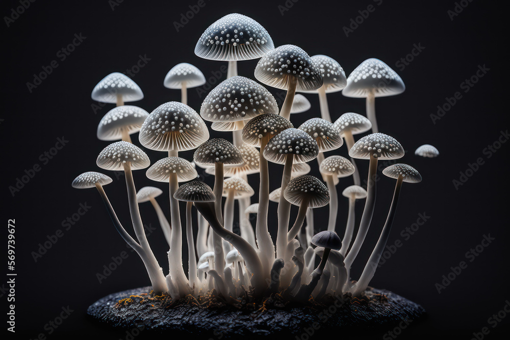 Mushrooms concept fungus art, surreal mushroom on black background ...