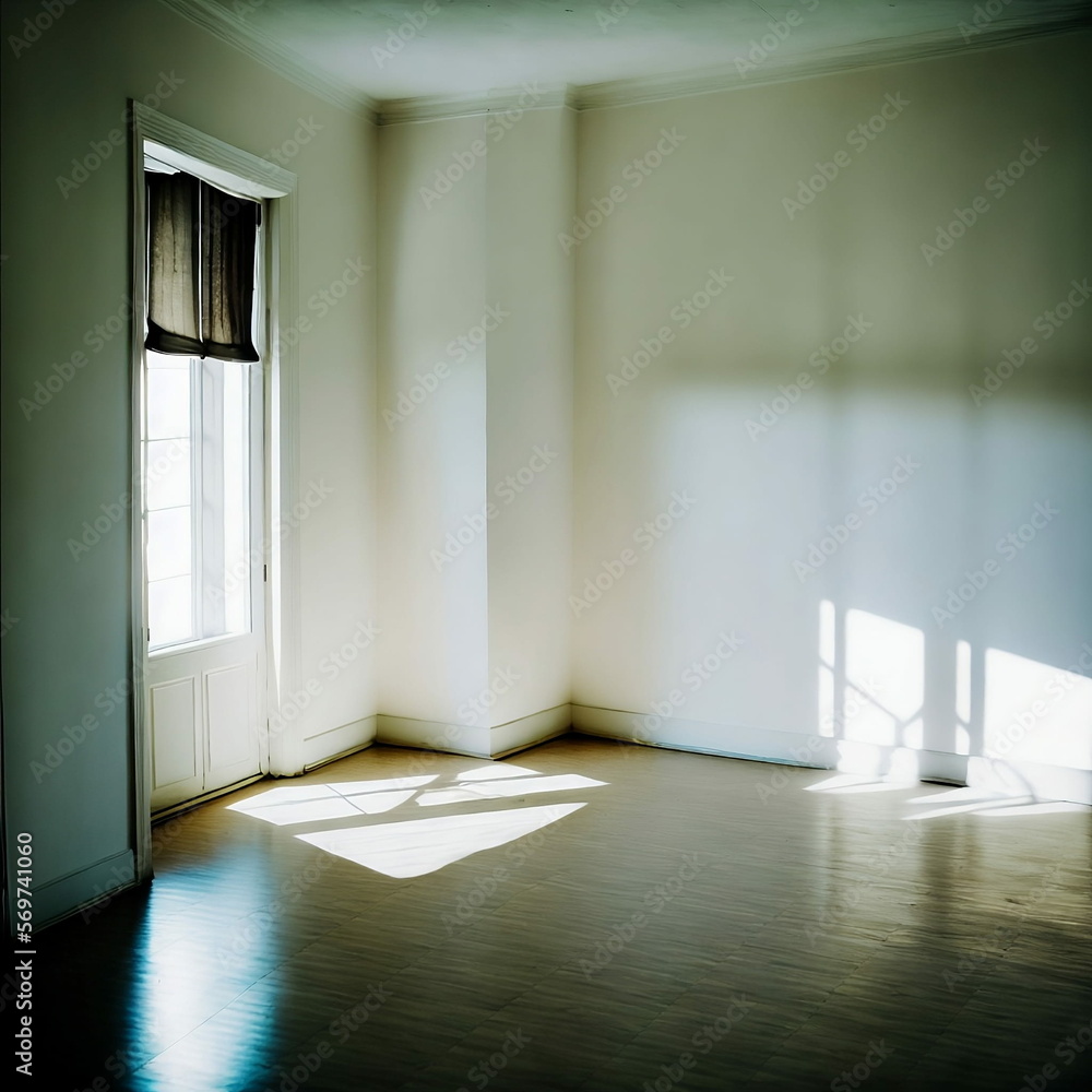 old apartment, empty room, white walls, sunlight, loneliness ...