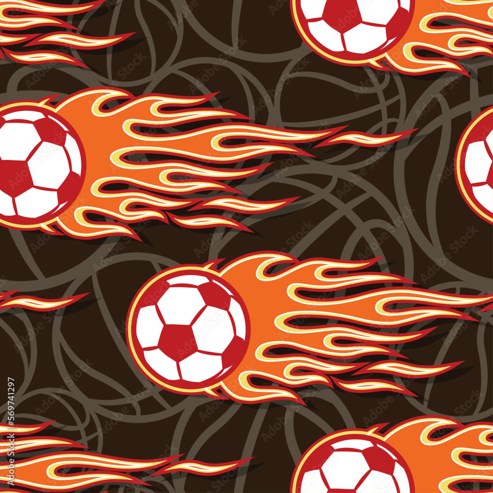 Vettoriale Stock Football and tribal fire flames Seamless pattern ...