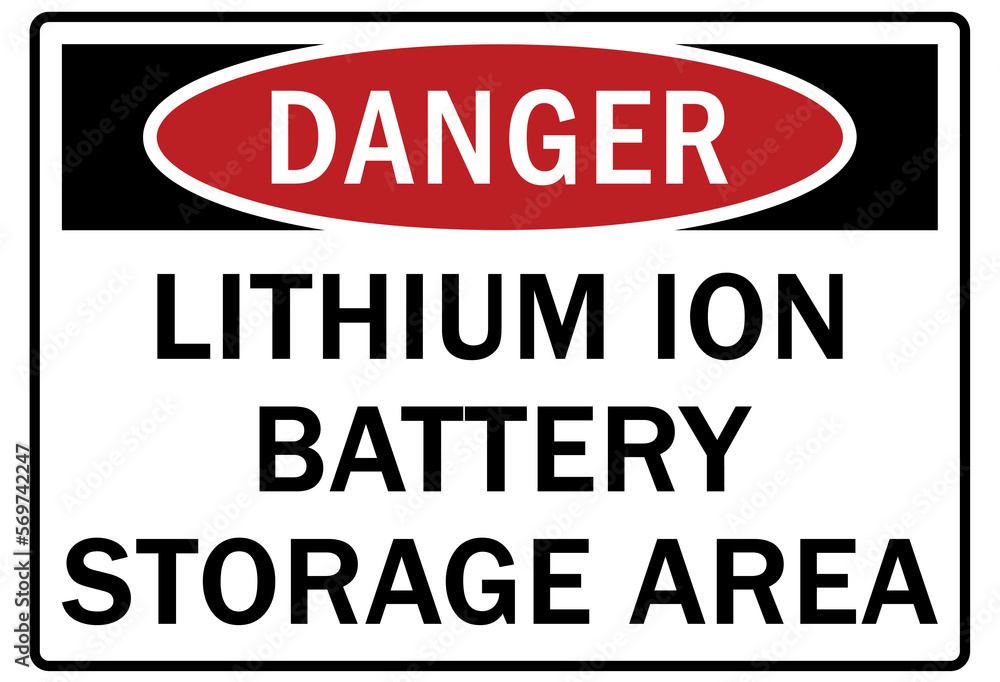 Battery storage area sign and labels lithium ion Stock Vector | Adobe Stock