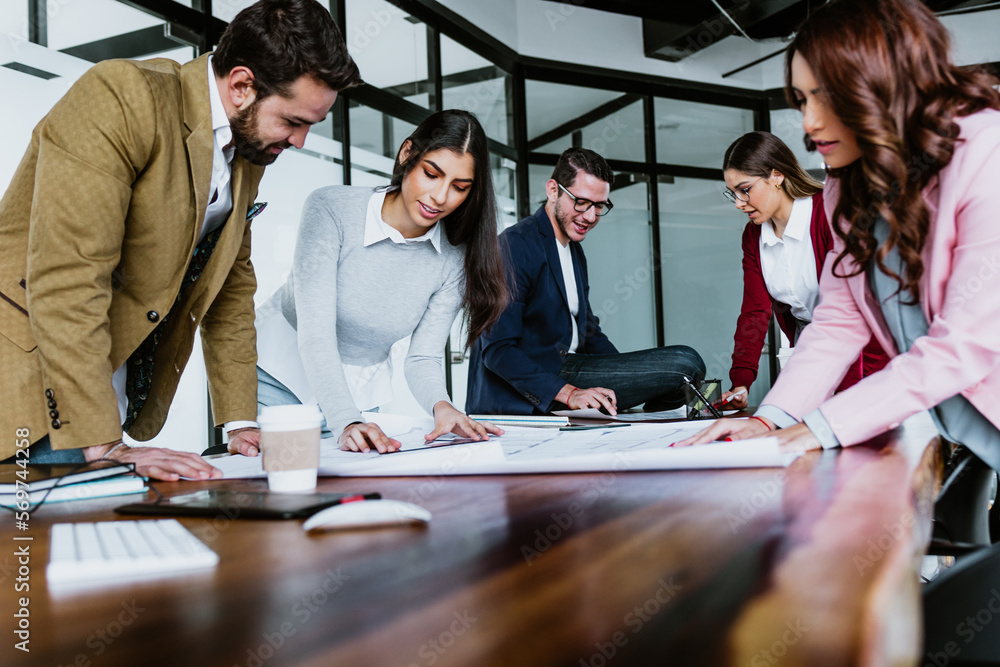 Group of young hispanic people of architects or Designer teamwork ...