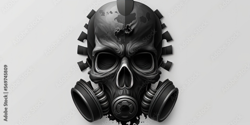 Black skull with gas mask, white background. Generative AI Stock ...