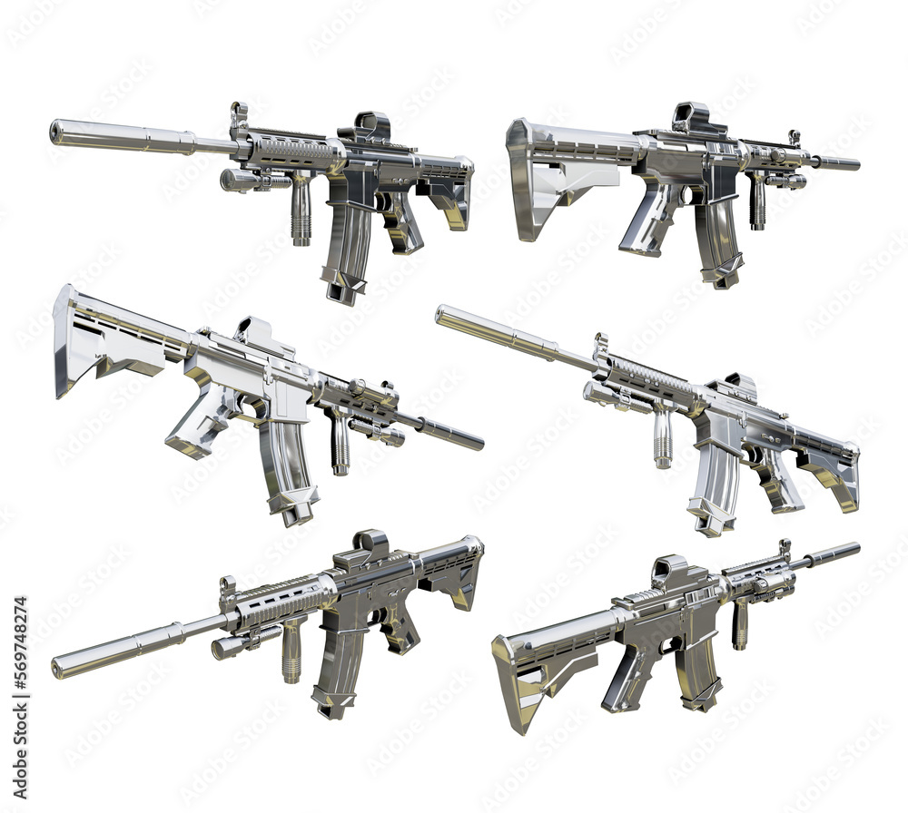 3d rendering silver metallic battle rifle war semi automatic machine ...