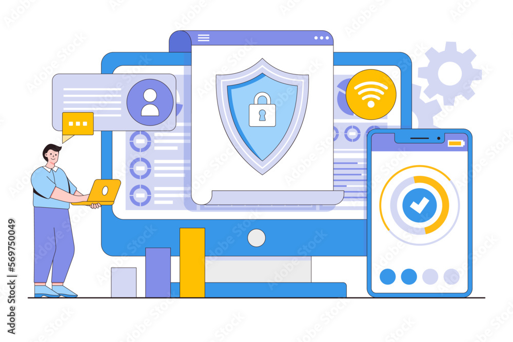 Cyber security vector illustration concept with characters. Data security, protected access ...